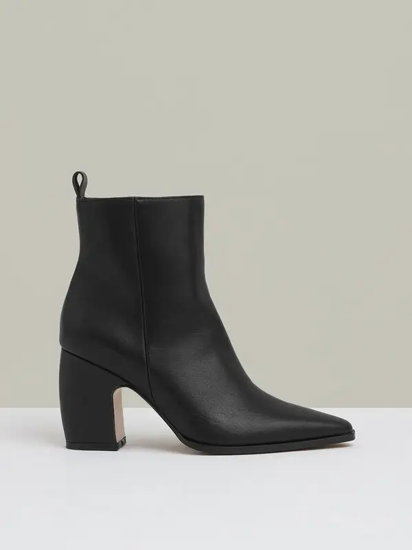 REISS Amy Leather Block Heel Ankle Boots - Black