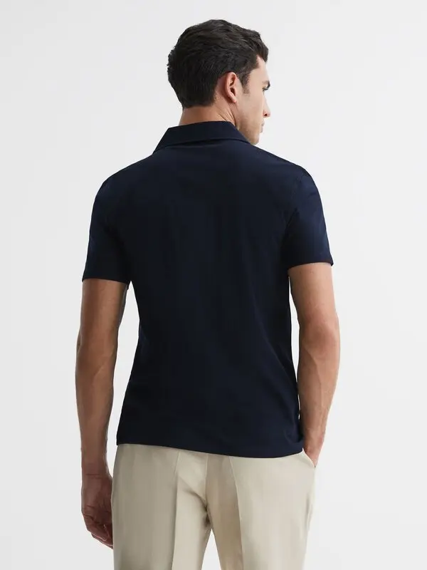 REISS Caspa Mercerised 100% Cotton Jersey Cuban Collar Shirt - Navy