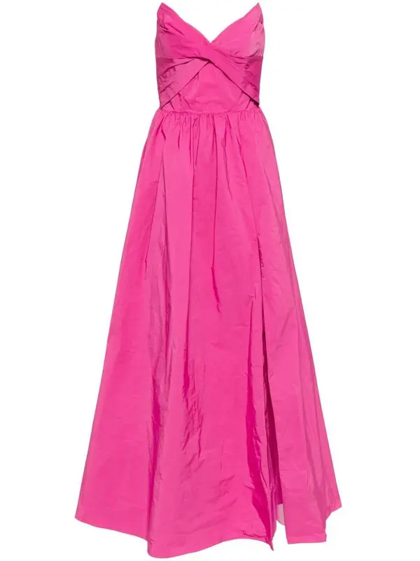 strapless open back dress PLEATED NECKLINE GOWN