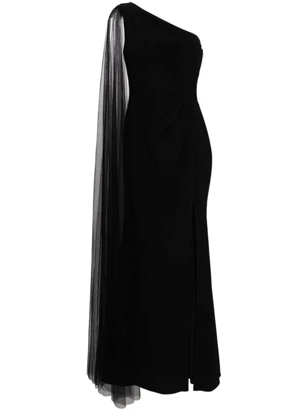 Marchesa One-shoulder Cape Gown