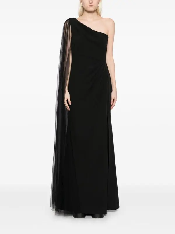 Marchesa One-shoulder Cape Gown