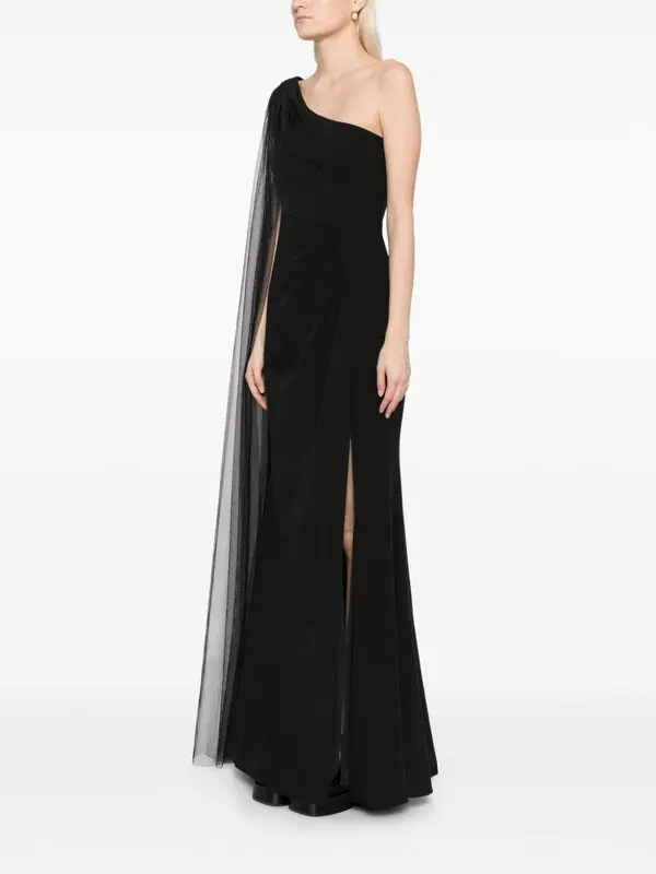 Marchesa One-shoulder Cape Gown