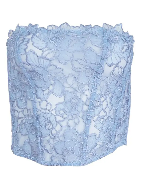 FLEUR DU MAL Whitney Embroidered Corset Top - Blue