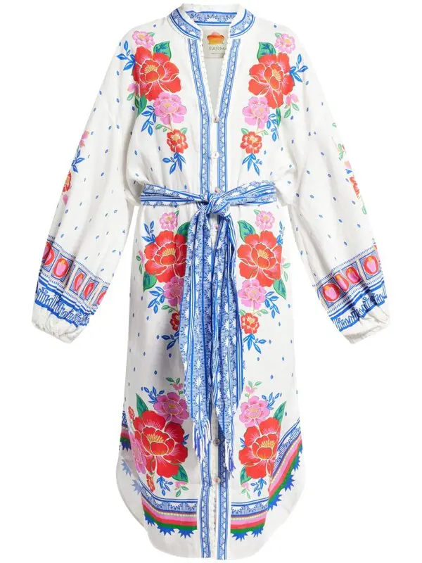 Farm Rio Flowers Beach Linen Midi Dress In White - 50% Off | Editorialist