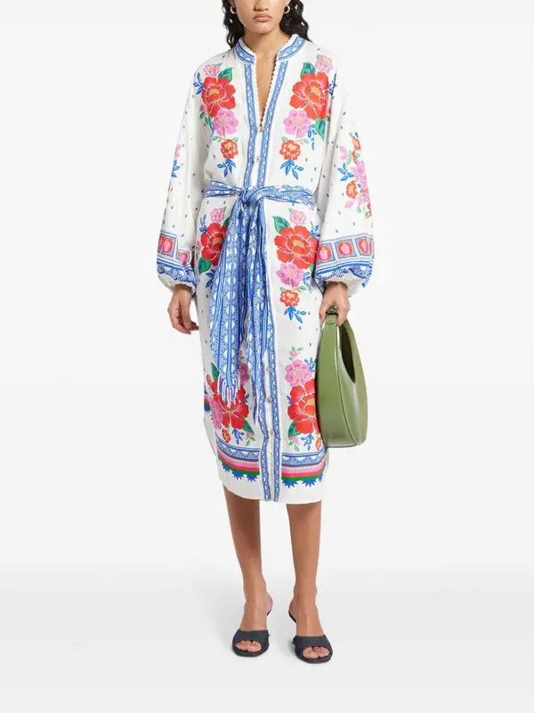 Farm Rio Flowers Beach Linen Midi Dress In White - 50% Off | Editorialist