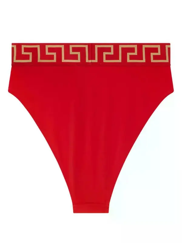 Versace Greca Border High-waist Bikini Bottoms - Red