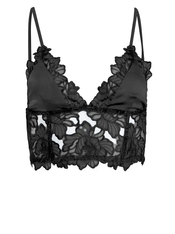 Fleur Du Mal Whitney Embroidered Longline Triangle Bra - Black