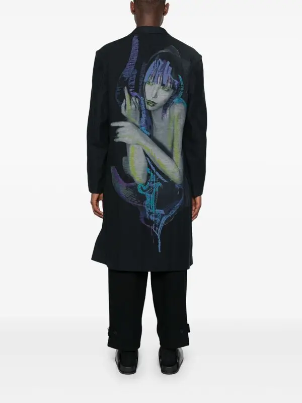 Yohji Yamamoto Graphic-print Mid-length Coat