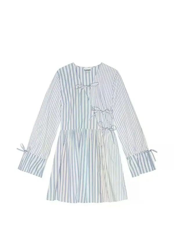 GANNI Stripe-print Mini Wrap Dress - Grey