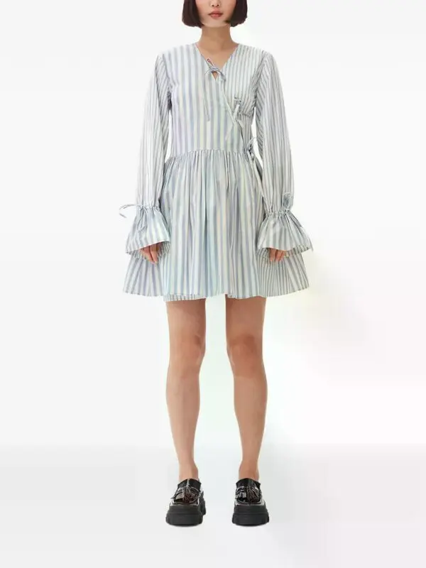 GANNI Stripe-print Mini Wrap Dress