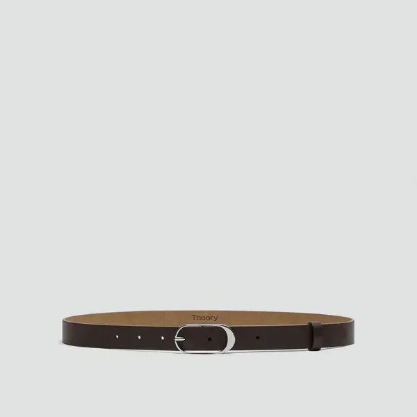 Theory Leather Oblong Belt - Cacao/gold