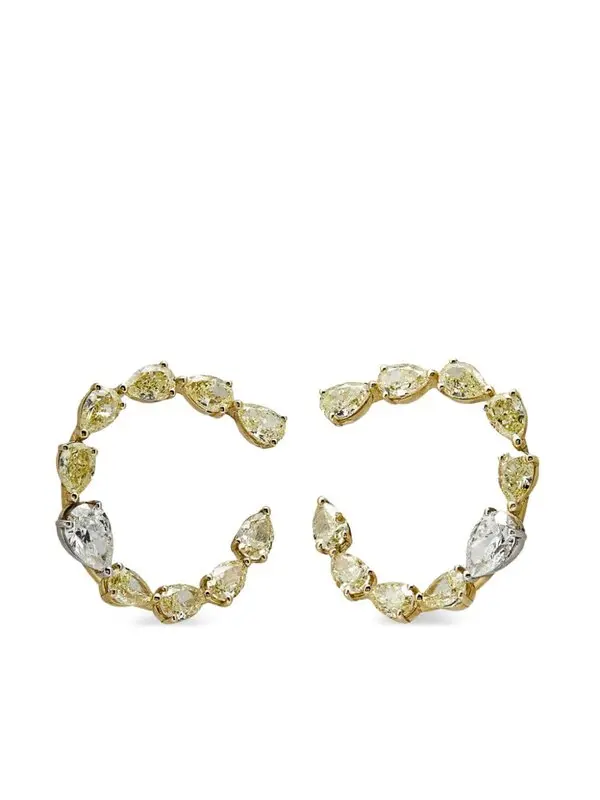 JEWELS AFICIONADO 18kt Yellow Diamond Hoop Earrings - Gold