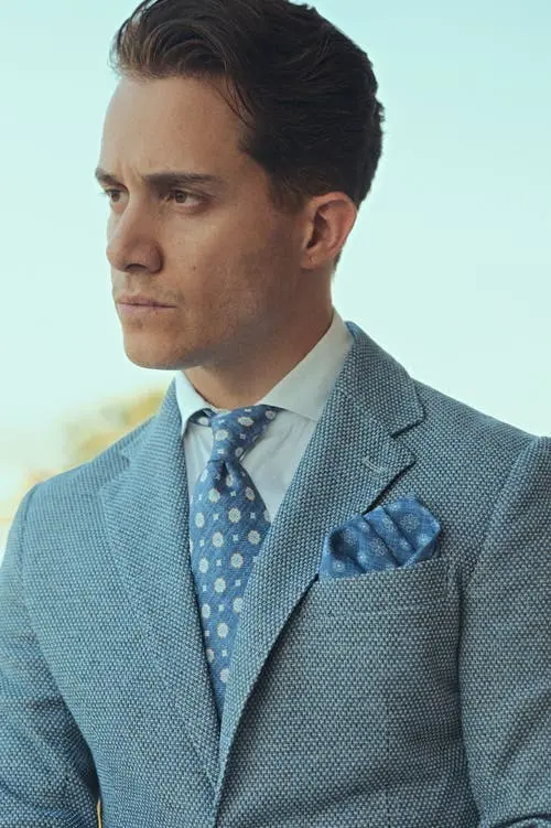 ELIZABETTA Pascaldouble Sided Silk Pocket Square For - Blue