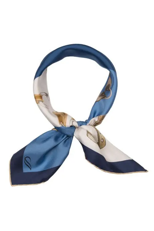 ELIZABETTA San Siro - Hand Rolled Silk Neckerchief For - Blue