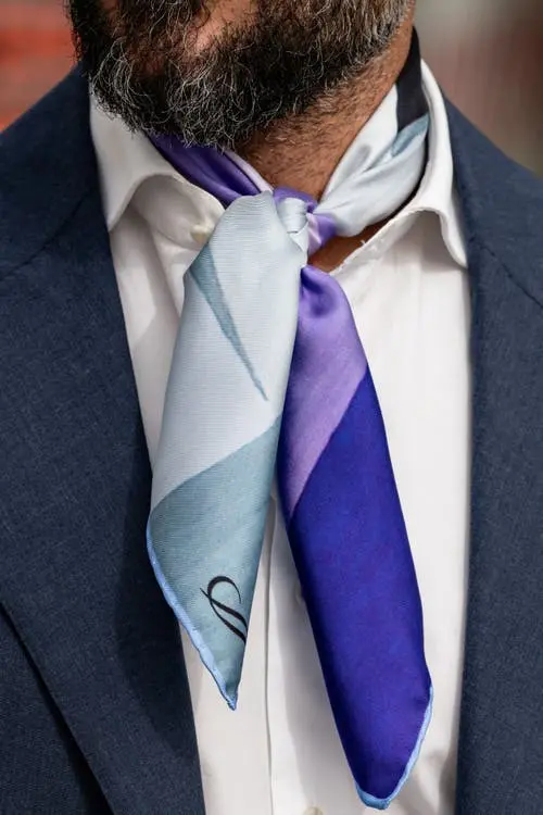 ELIZABETTA Jazzhand Rolled Silk Neckerchief For - Blue