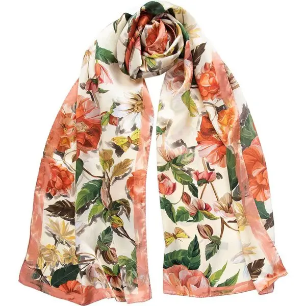 ELIZABETTA Rosalong Satin Silk Scarf For - Peach