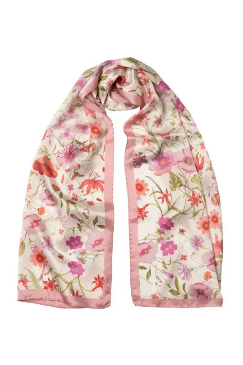 ELIZABETTA Primaveralong Satin Silk Scarf For - Pink