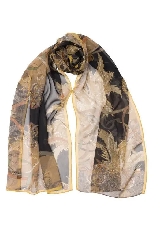 ELIZABETTA Alessandralong Sheer Silk Scarf For - Black