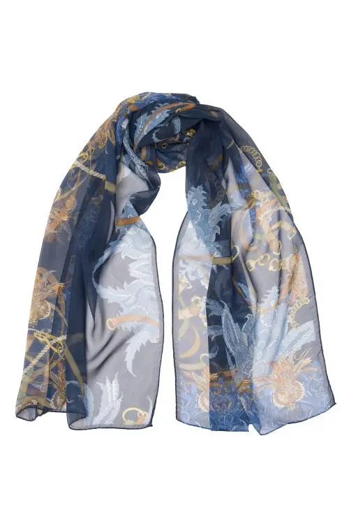 ELIZABETTA Alessandralong Sheer Silk Scarf For - Navy