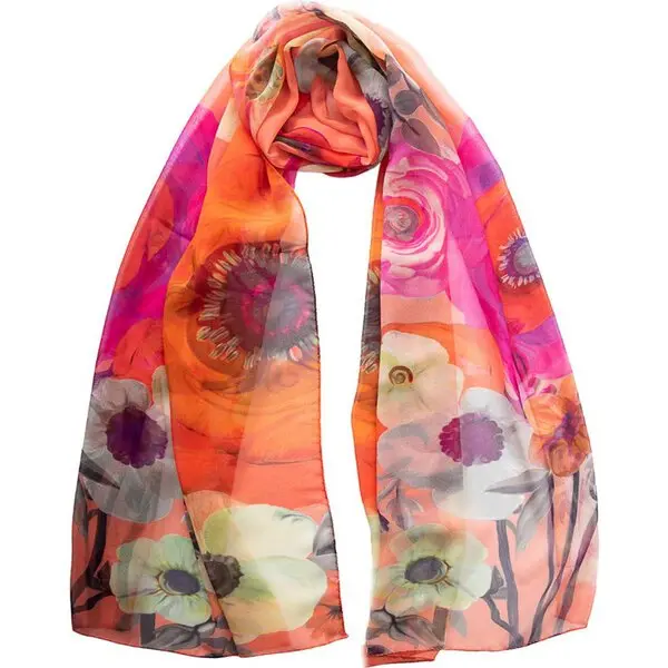 ELIZABETTA Campo De' Fiorilong Sheer Silk Scarf For - Coral