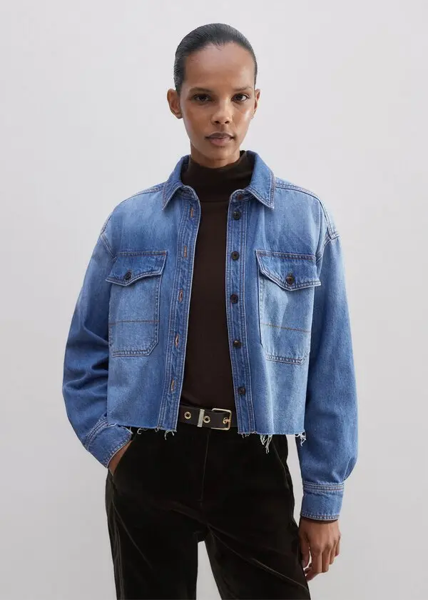 ME+EM Cut-off Denim Shirt - Mid Blue