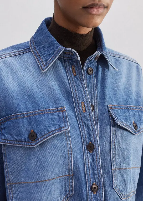 ME+EM Cut-off Denim Shirt - Mid Blue