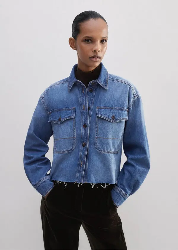 ME+EM Cut-off Denim Shirt - Mid Blue