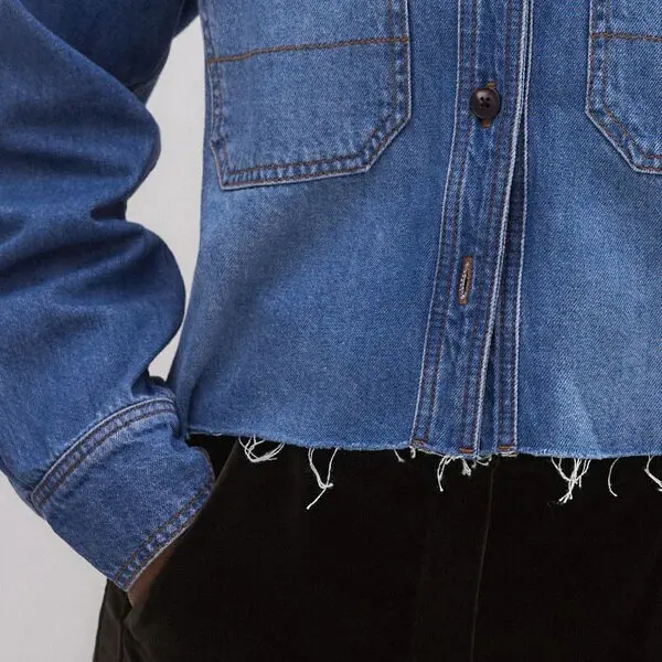 ME+EM Cut-off Denim Shirt - Mid Blue