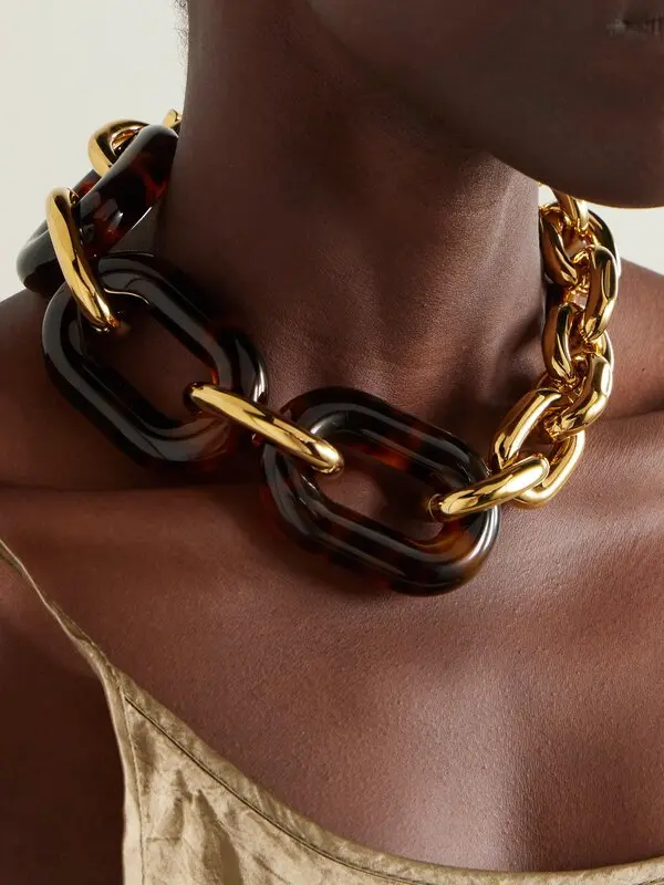 Rabanne Xl Link Oversized -tone And Tortoiseshell Necklace