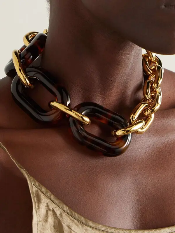 Rabanne Xl Link Oversized -tone And Tortoiseshell Necklace
