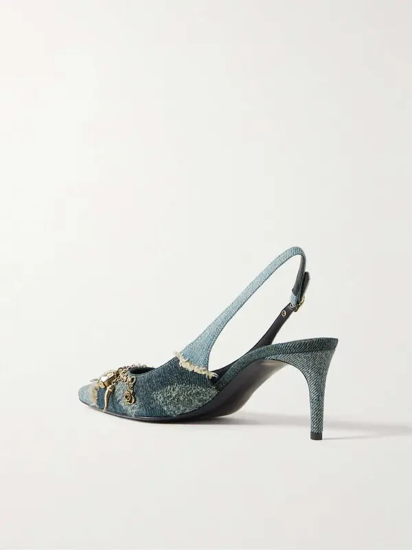 Dolce & Gabbana Embellished Denim Slingback Pumps