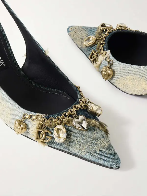 Dolce & Gabbana Embellished Denim Slingback Pumps