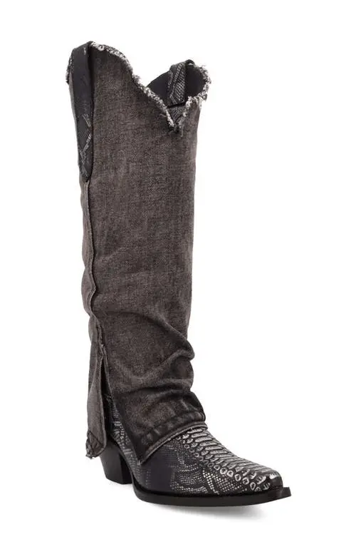 DINGO Denim And Snakeskin Knee High Boots - Black