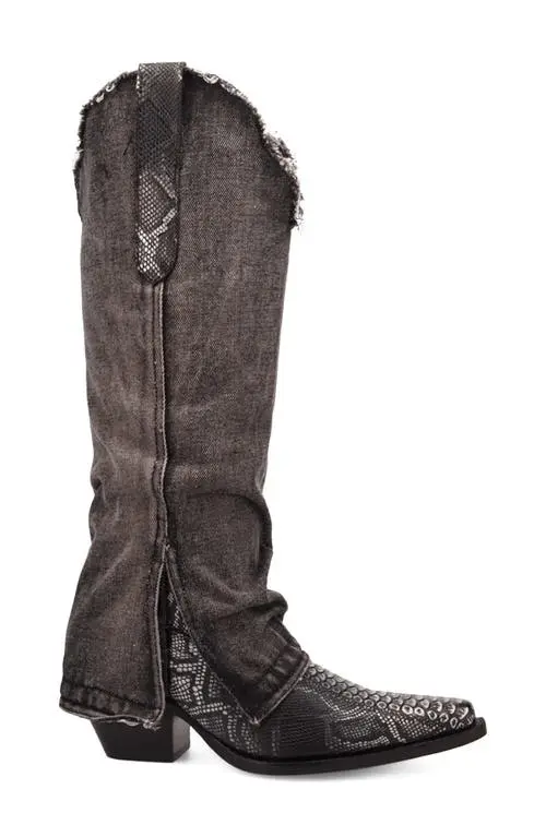 DINGO Denim And Snakeskin Knee High Boots - Black