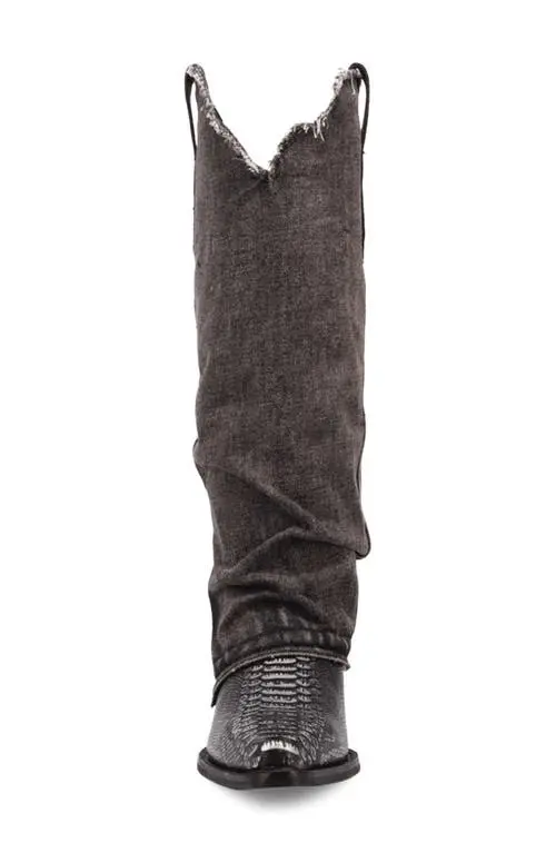 DINGO Denim And Snakeskin Knee High Boots - Black