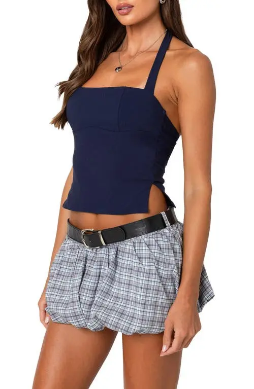 EDIKTED Dara Crop Halter Top - Navy