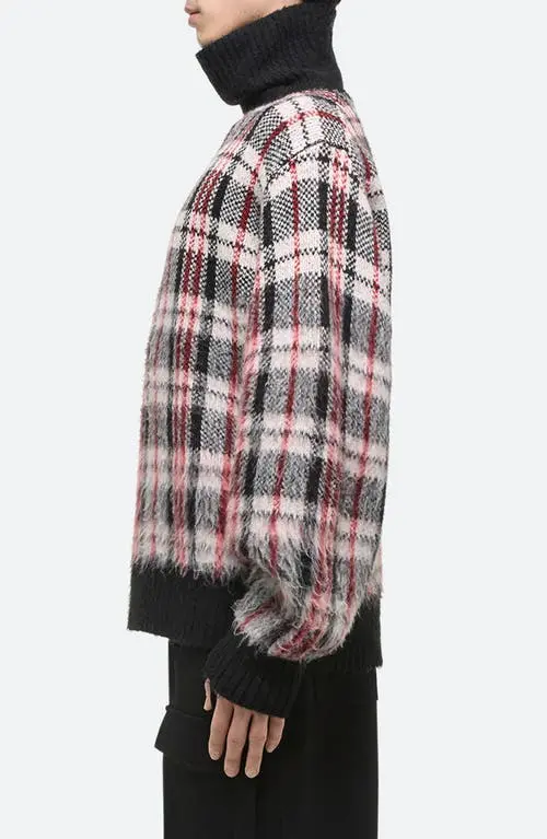 Helmut Lang Plaid Brushed Oversize Turtleneck Sweater - Medium Black Check