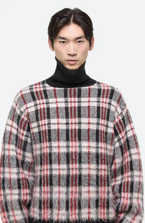 Helmut Lang Plaid Brushed Oversize Turtleneck Sweater - Medium Black Check