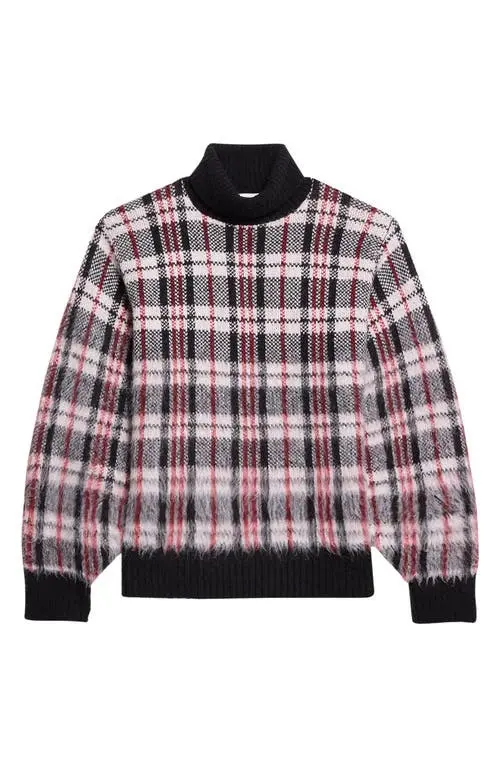 Helmut Lang Plaid Brushed Oversize Turtleneck Sweater - Medium Black Check