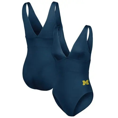 Tommy Bahama Michigan Wolverines Palm Modern V-neck One-piece Swimsuit - Navy