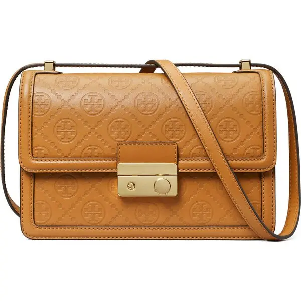 Tory Burch T Monogram Debossed Convertible Shoulder Bag - Tan