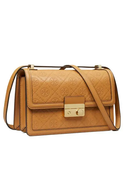 Tory Burch T Monogram Debossed Convertible Shoulder Bag - Tan