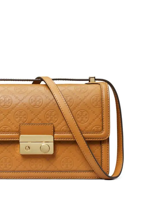 Tory Burch T Monogram Debossed Convertible Shoulder Bag - Tan