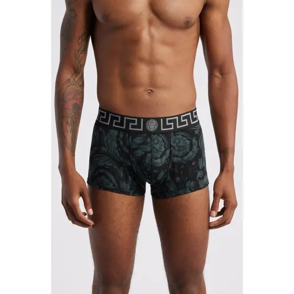 Versace Barocco Stretch Cotton Trunks - Black Grey