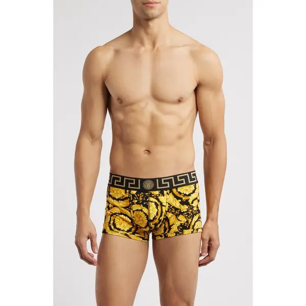 Versace Barocco Stretch Cotton Trunks - Black Print
