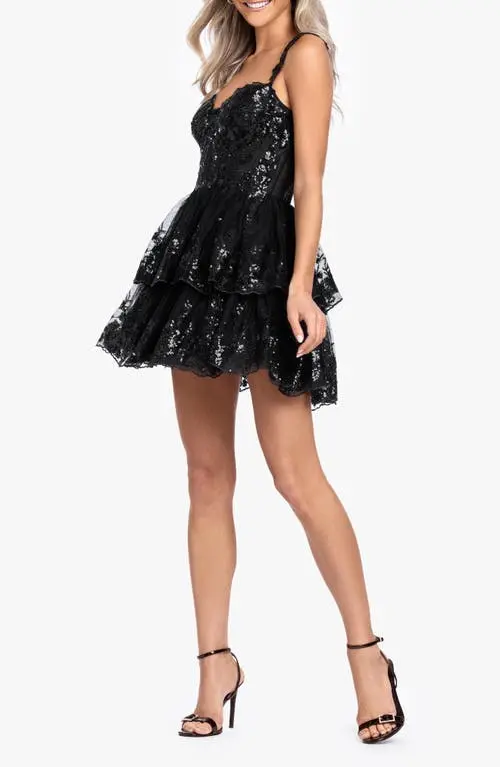 BLONDIE NITES Sequin Lace Minidress - Black