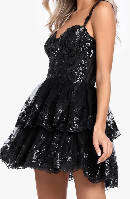 BLONDIE NITES Sequin Lace Minidress - Black