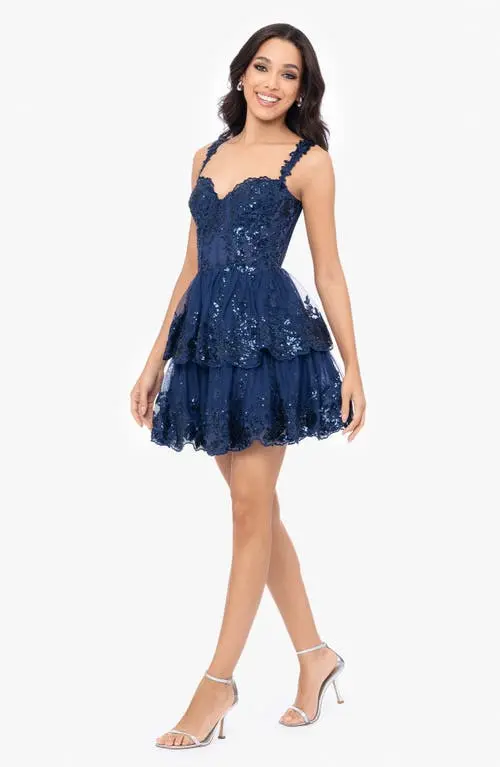 BLONDIE NITES Sequin Lace Minidress - Navy