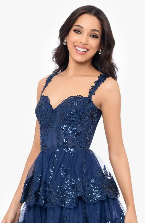 BLONDIE NITES Sequin Lace Minidress - Navy