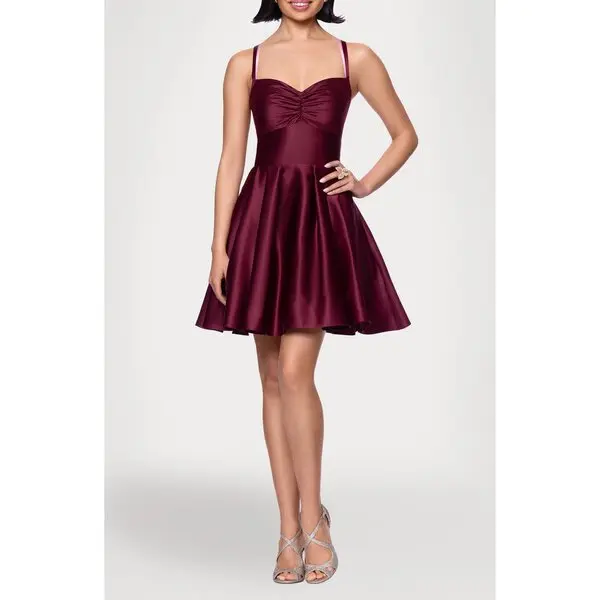 BLONDIE NITES Satin Minidress With Corset-inspired Back - Wine